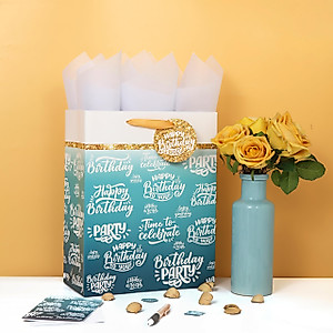 13" Large Green Gift Bag for Men's or Women's Birthday Party, Boys', Girls', or Kids' Party, Baby Showers, Baby Boys or Girls