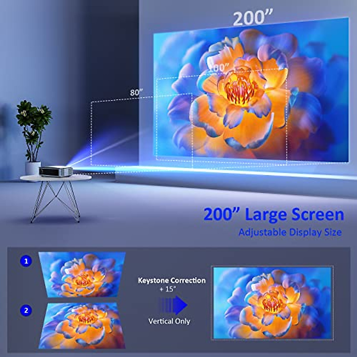 NexiGo PJ30 Outdoor Projector, 450 ANSI Lumens, Native 1080P, Dolby_Sound Support, Movie Projector with WiFi and Bluetooth 5.1, Compatible w/TV Stick,iOS,Android,Laptop,Console