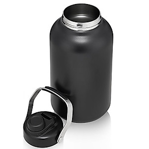 One Gallon Water Bottle, 128oz Stainless Steel Insulated Water Bottle For Hot & Cold Drinks, BPA-Free, Wide Mouth, Leak-Proof Big Water Jug With Handle For Sports, Travel, Hinking & Camping, Black