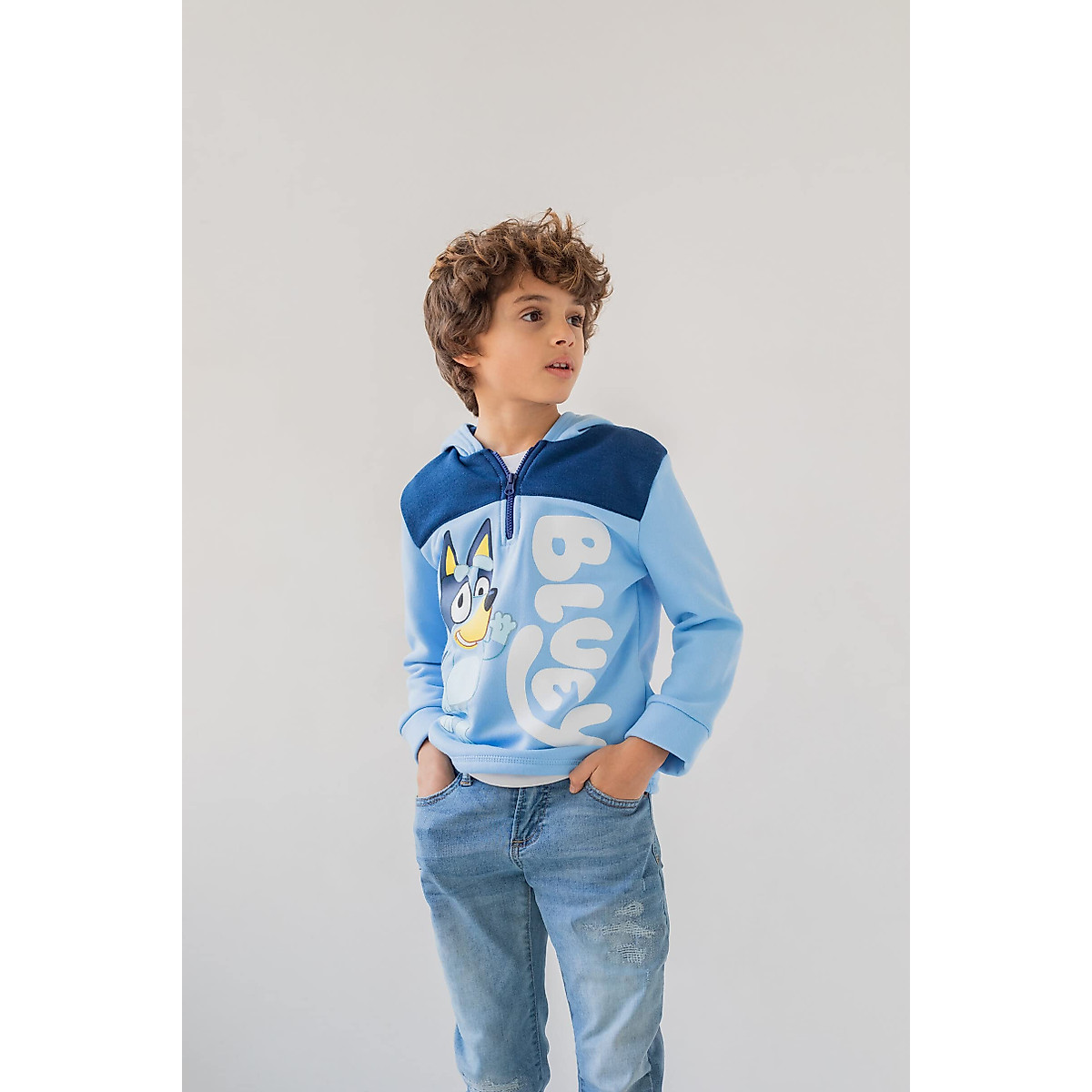 Bluey Little Boys Fleece Half Zip Hoodie 7-8 Blue