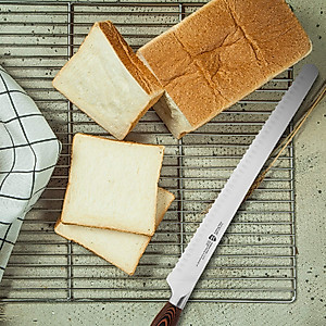 TUO Serrated Slicing Knife 14 inch - Razor Sharp Carving Knives Professional Meat Carver Long Cake Slicer - Premium German HC Steel & Full Tang Pakkawood Handle - Gift Box Included - Fiery Series