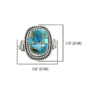 YoTreasure 10x14 MM Blue Copper Turquoise Ring 925 Sterling Silver Jewelry