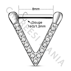 CM Crareesi Mania Teardrop Septum Rings 316L Stainless Steel Silver Septum Piercing Jewelry 16G V Septum Ring Clear CZ Paved Septum Jewelry Helix Earrings