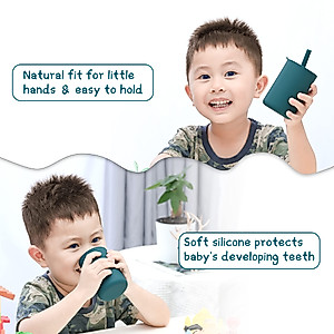 JOYIT Silicone Toddler Open Cup with Straw, Silicone Open Mouth Cup for Baby 6 oz, Baby Training Cup (Hamburger-Ocean Blue)