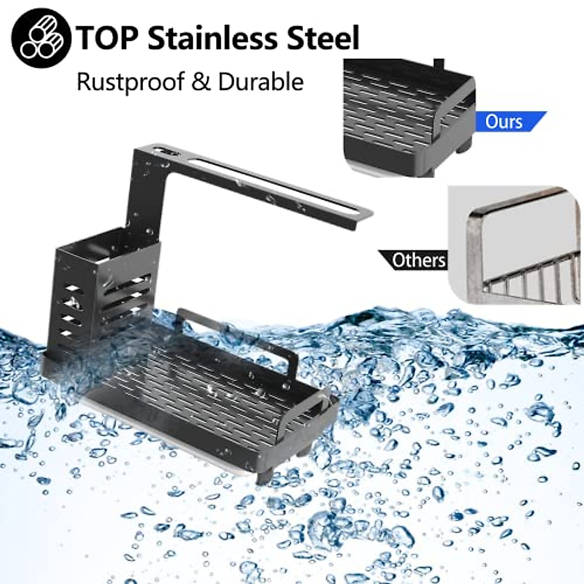 Sink Caddy Kitchen Sink Organizer, Stainless Steel Kitchen Caddy Sink Organizer with Removable Drain Tray for Soap, Sponge, Scrubber, Brush and Dishcloth, Rustproof Countertop Kitchen Sink Organizer