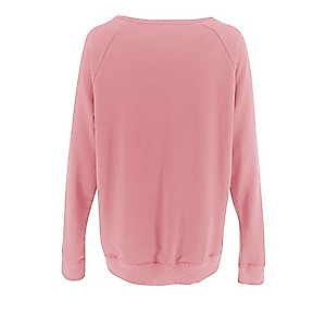 PRETTODAY Women's Casual Crew Neck Sweatshirts Raglan Long Sleeve Solid Tunic Tops Loose Pullovers Pink