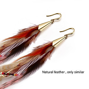 Boho Colorful Feather Feather Dangle Earrings for Women Bohemian Shell Beads Long Tassel Design Drop Earrings