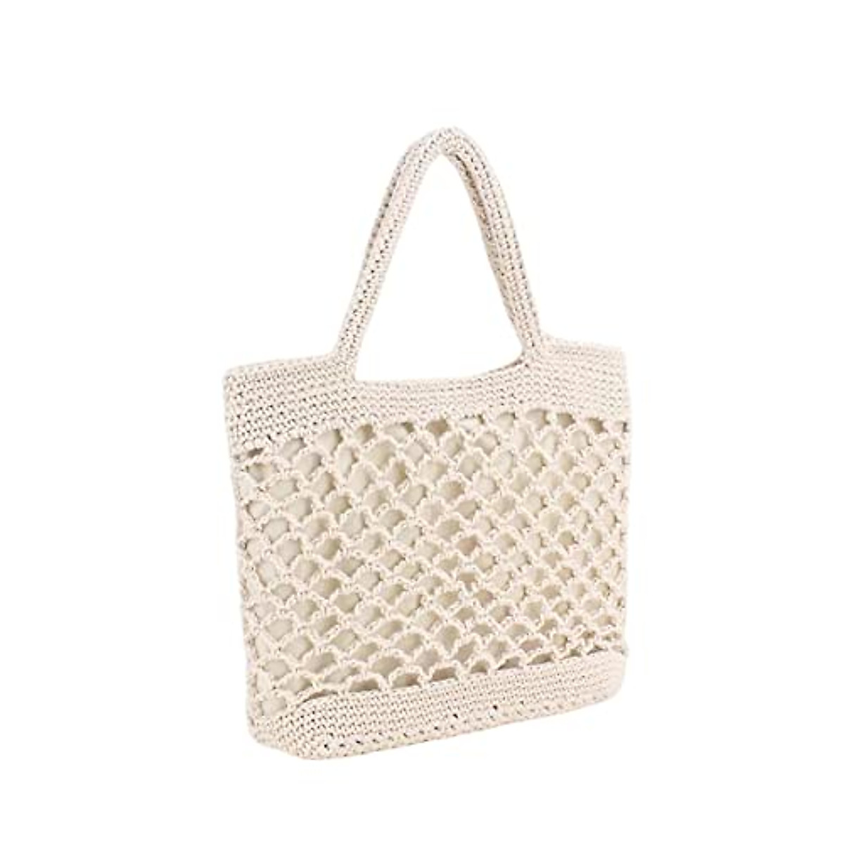 WIGUYUN Cotton Crochet Shoulder Bag Casual Tote Handbag Hollow Out Bohemian Top Handle Purse,White