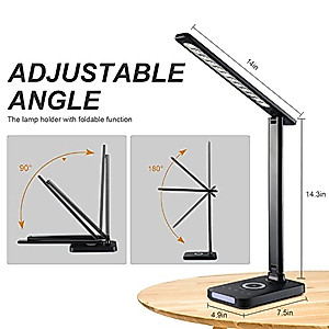 VAVOFO LED Desk Lamp with Fast Charger, USB Charging Port, Desk Light for Home Office with 5 Brightness Levels, Touch Control, 30/60 min Auto Timer, Eye-Caring Dimmable Table Lamp with Adapter