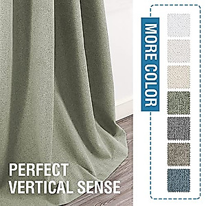 100% Blackout Faux Linen Curtains 96 inches Long Thermal Curtains for Living Room Textured Burlap Curtains with Double Face Linen Grommet Soundproof Bedroom Curtains 52 x 96 Inch, 2 Panels - Sage