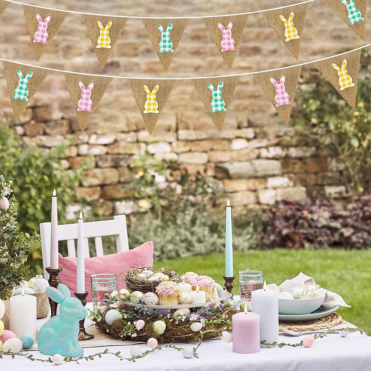 32Ft Pink Purple Yellow Printed Flowers Flora Pennant Banner Fabric Triangle Flag Bunting Garland for Easter Day Spring Summer Decor Birthday Party Wedding Home Outdoor Garden Hanging Decoration