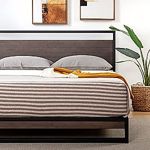 ZINUS Suzanne 37 Inch Bamboo and Metal Platform Bed Frame / Solid Steel Construction / No Box Spring Needed / Wood Slat Support / Easy Assembly, Grey Wash, Full
