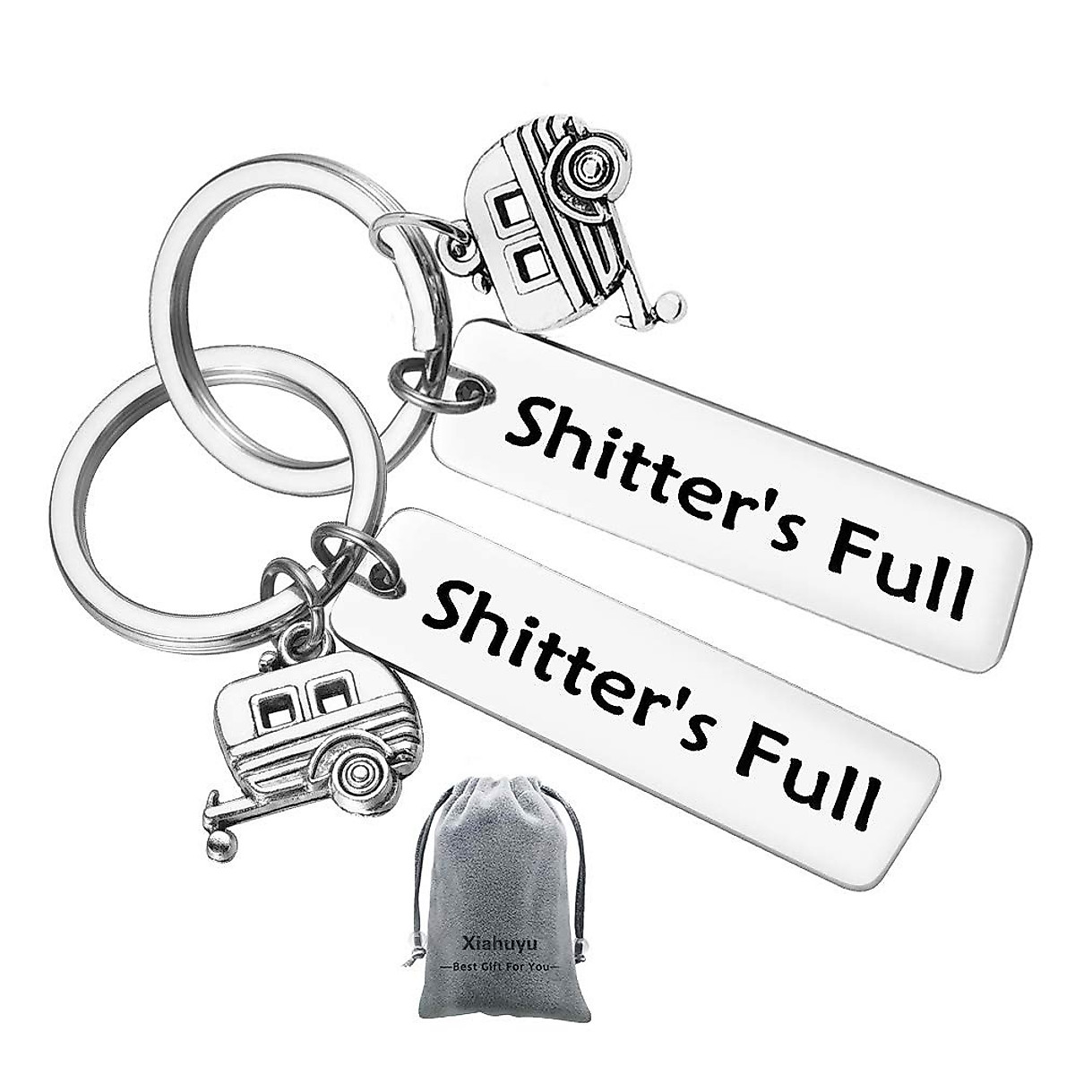 Xiahuyu 2Pcs Shitter's Full Camper Keychain Happy Camper RV Keychain Unique Gifts for Men Women Camper Trailer Vacation Jewelry
