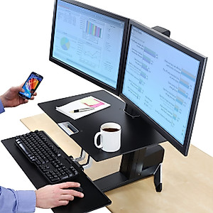 Ergotron – WorkFit-S Dual Monitor Standing Desk Converter, Sit Stand Workstation for Tabletops – With Worksurface, Black