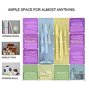 KOUSI Portable Wardrobe Closets 14"x18" Depth Cube Storage, Bedroom Armoire, Storage Organizer with Doors, 16 Cube, White