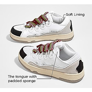 LUCKY STEP Women's Fashion Classic Leopard Leather Suede Sneakers Platform Casual Walking Tennis Club Flat Double Lace up Shoe(White,9B(M) US)