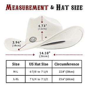 FLUFFY SENSE. Cowboy Hat for Women and Men with Shapeable Wide Brim - Felt Cowboy Hat Cattleman Western Hats for Cowboys and Cowgirls (as1, Alpha, m, l, Ivory White)