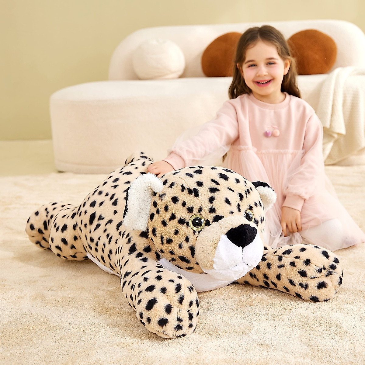 IKASA Giant Cheetah Stuffed Animal Plush Toy,Large Leopard Cute Jumbo Soft Toys,Huge Big Size Plushy Plushie,Gifts for Kids (Brown, 30 inches)