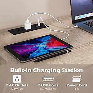 COSTWAY 4-Piece Farmhouse Bar Table Set with Power Outlet, Counter Height Dining Table Set w/ 3 Upholstered Stools, Wood Console Table Set Bistro Table Set for Kitchen, Dining Room, Living Room