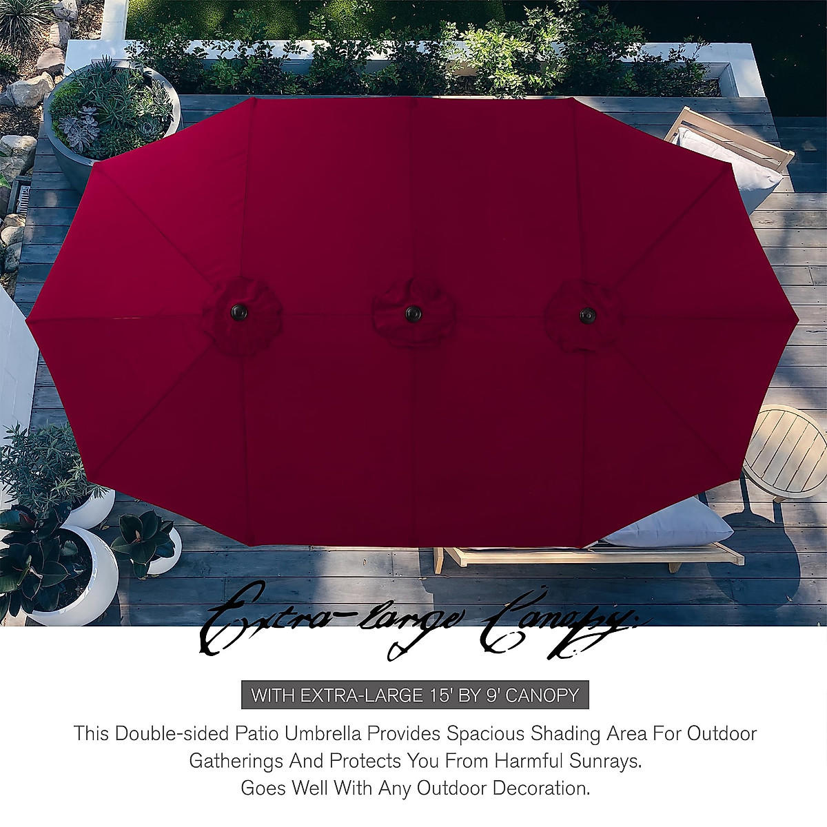 Sophia & William 15ft Patio Umbrella (Base Included), Extra Large Outdoor Double-sided Umbrella, Red