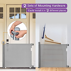 Retractable Baby Gate, Momcozy Mesh Safety Gate for Babies and Pets, Extra Wide Safety Baby Gate 33.7" Tall, Extends to 55" Wide, Pet Dog Gate for doorways, Stairs, Hallways, Indoor/Outdoor (Grey)