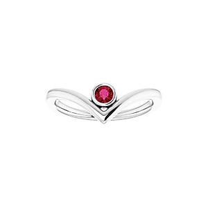 Solid 925 Sterling Silver Solitaire Ruby Solitaire Bezel-Set "V" Ring Band (Width = 8.7mm) - Size 7