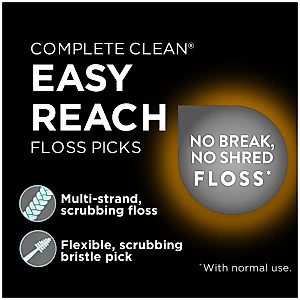DenTek Complete Clean Easy Reach Floss Picks, Advanced Fluoride Coating, Mouthwash Blast Flavor, 75 ct. (Pack of 2)