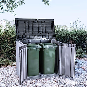 Toomax Stora Way Horizontal Outdoor Storage Shed Cabinet for Trash Cans, Gardening Tools, and Yard Equipment, Taupe Gray/Brown