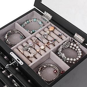 Owl's-Yard Makeup Storage Organizer with 5 Drawers Jewelry Cabinet, wood Household Multi-Layer Jewelry Skin Care Cosmetic Box Storage Rack for Necklace Earrings, Black