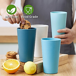 Hlukana Wheat Straw Cups Set of 8, 20 oz Unbreakable Drinking Cup, Chip Resistant Cups, Reusable Water Cup Set, Large Cups for Kitchen, Camping, BPA Free Cups, Dishwasher & Microwave Safe Tumbler Cups