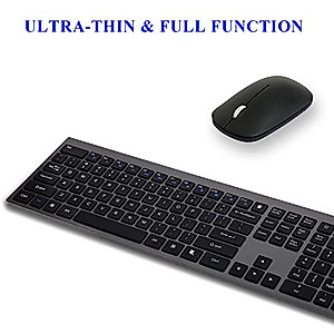 Wireless Keyboard and Mouse, 2.4GHz Cordless Quiet Slim Full Size Keyboard Mouse Combo with USB Receiver, Fn Lock, Ergonomic and Sleek Design, for Windows Computer Desktop PC Laptop -Black Gray
