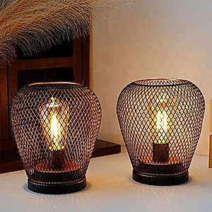 JHY DESIGN Set of 2 Metal Cage LED Lantern Battery Powered,Cordless Accent Light with LED Edsion Style Bulb.Great for Weddings,Parties,Patio,Events for Indoors Outdoors（Diamond Shape)