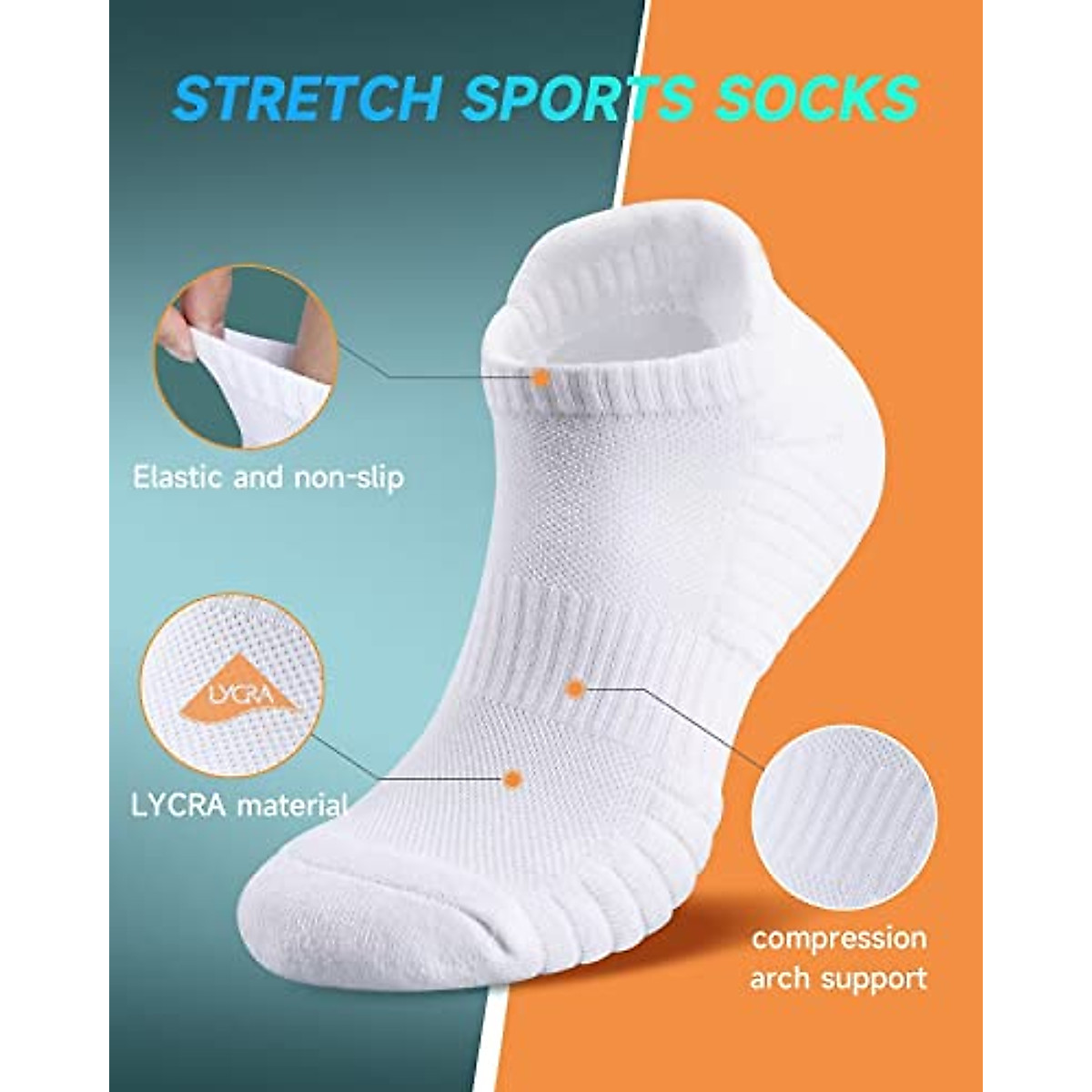 TANSTC Ankle Athletic Low Cut Socks,Running Sports White Men's Sock,Mesh Breathable and Arch Support Non-Slip,Comfortable Cushioned Heel Tab Thick Cotton Women Socks,6 Pairs