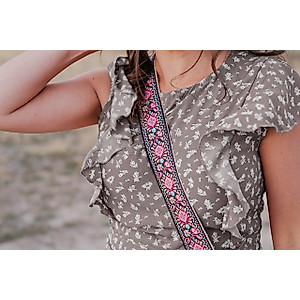 Pink Cotton Handbag Strap & Purse Strap Replacement - Jacquard Woven Embroidered Guitar Strap Styled Shoulder & Crossbody Strap - Adjustable Bag Strap For Tote And Messenger Bags – Silver Hardware