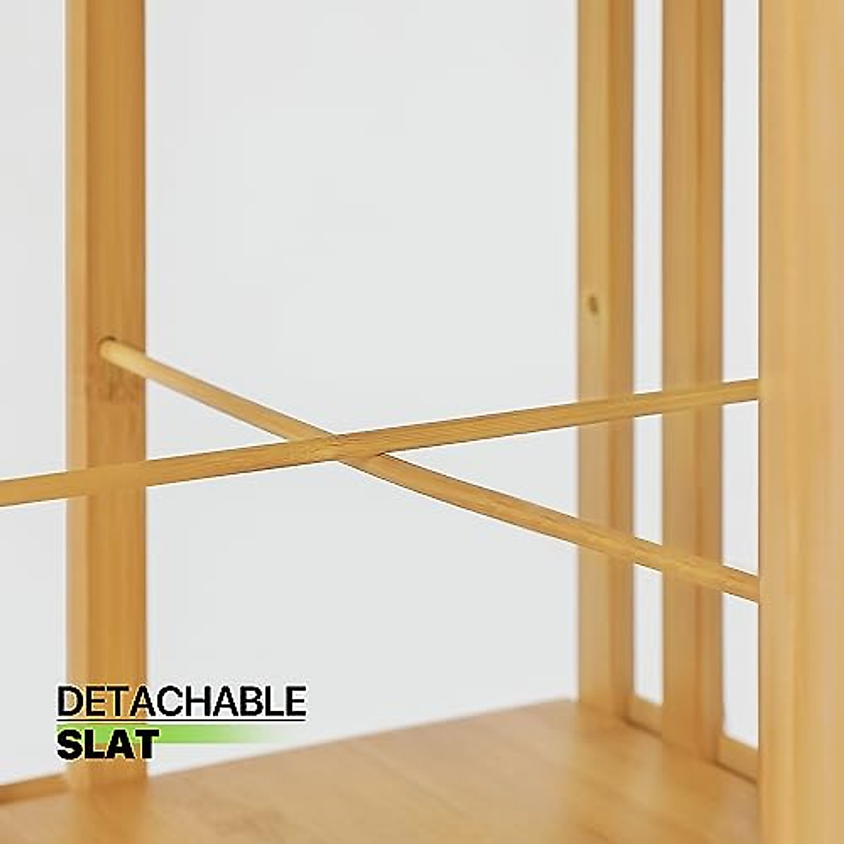 Magshion Rotating Bookcase 4-Tier Corner Shelf Bamboo Media Storage, 59.8" High Revolving Floor Standing Storage Organizer Living Room Bedroom 360 Degree Rotating Storage (Natural, Stripe Guardrail)