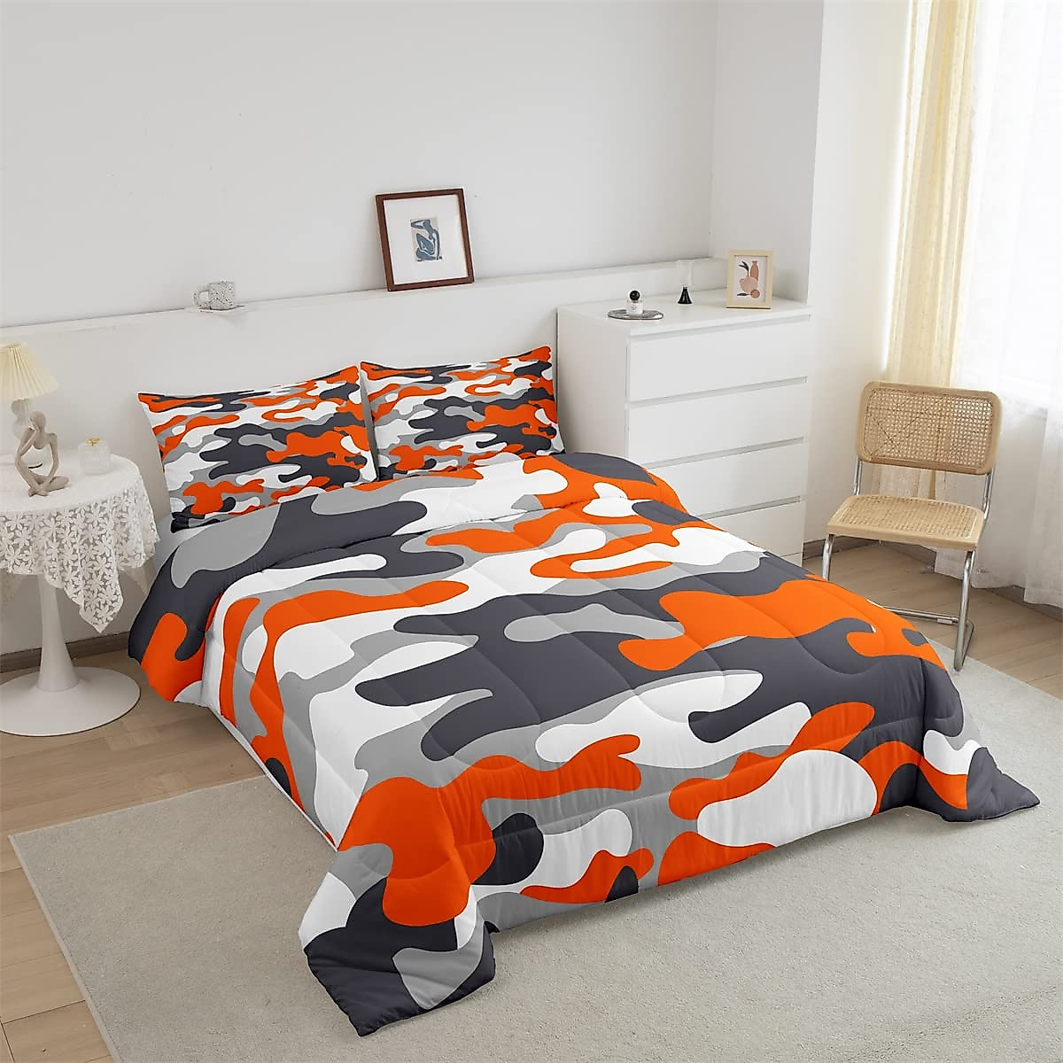 Feelyou Twin Size Camouflage Comforter Set 2Pcs Kids Bedding Set for Boys Girls Teens 1 Comforter & 1 Pillowcase(Twin,Orange)