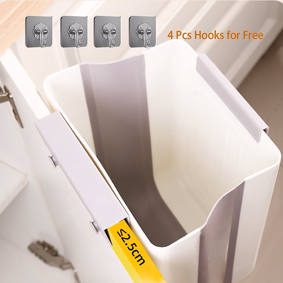 AMANGSCO Kitchen Garbage Can 2 Pcs, 2.9 Gallon Small Hanging Trash Can, Collapsible Kitchen Trash Can, Plastic Trash Bin for Kitchen Under Sink, Office Desk Countertop, Bathroom, Bedroom