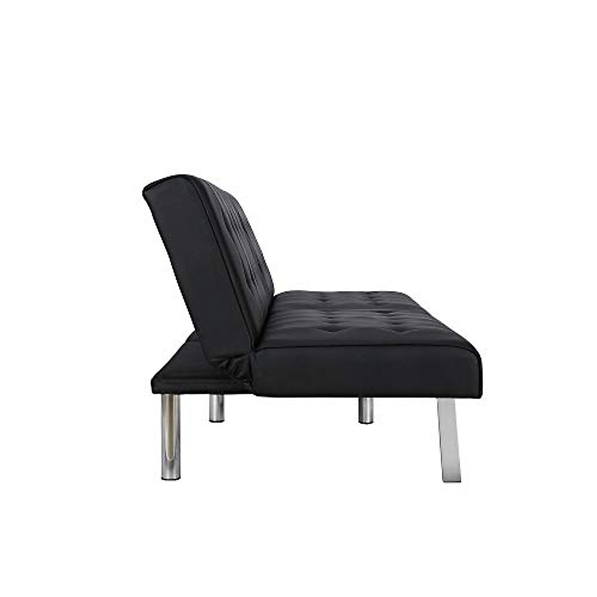 DHP Emily Futon With Chrome Legs, Black Faux Leather