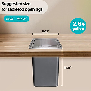 YOJIA 2.6 Gallon/10L Square Kitchen Trash Bin,The Countertop is Embedded in a Trash Can,Drop-in Trash Chute,Built-in Waste Basket,for Restaurant Home Hotel