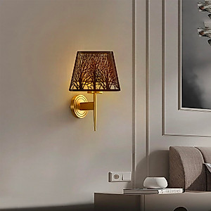 Medium Square Lamp Shades, ALUCSET Metal Lampshade with Pattern of Trees for Table Lamp and Floor Light, 7 x 10 x 7.5 Inch, Pattern of Trees (Black/Gold)