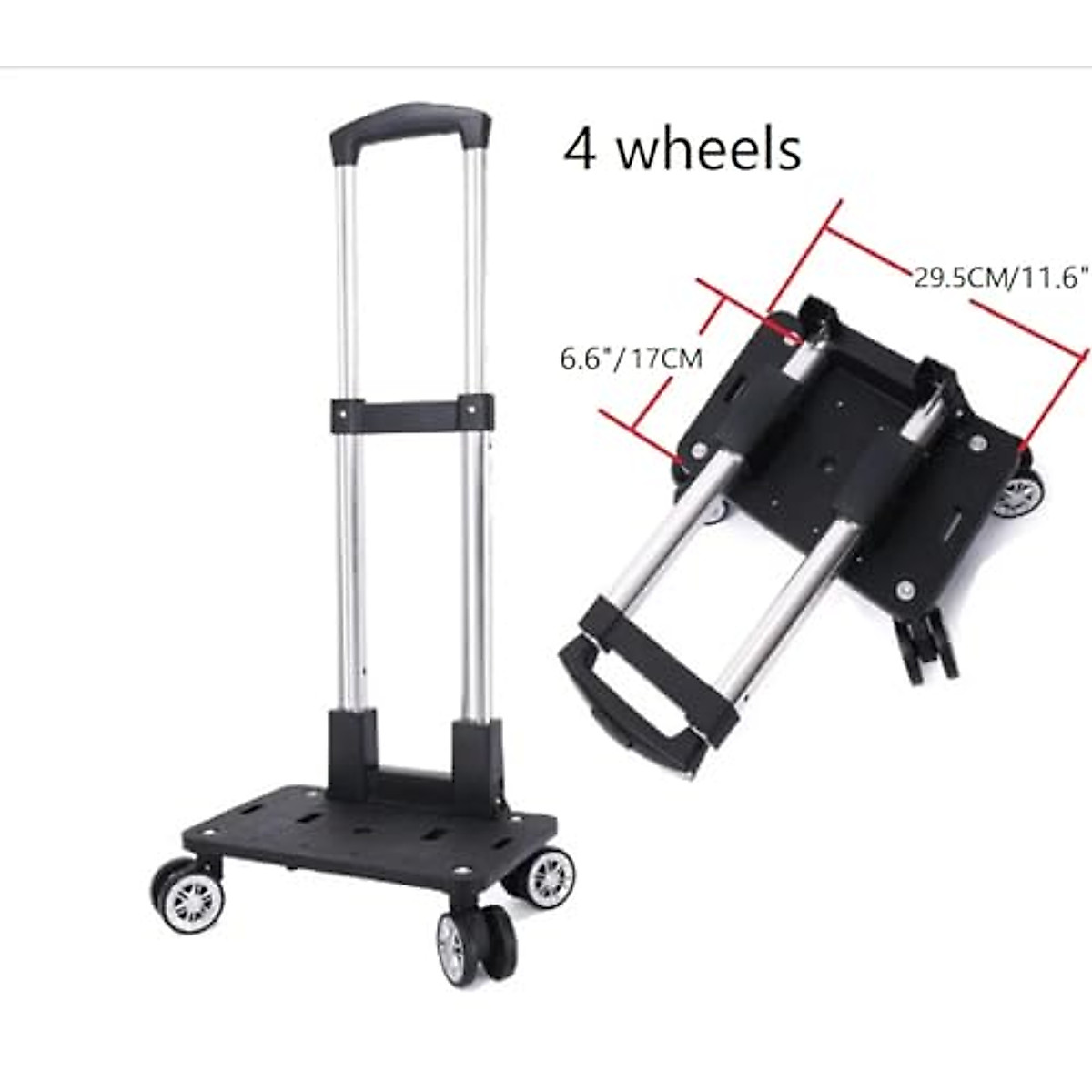 Hand Truck with Telescoping Rod and 4 Wheels, Heavy-Duty Folding Cart for Luggage, Backpacks and More, Black