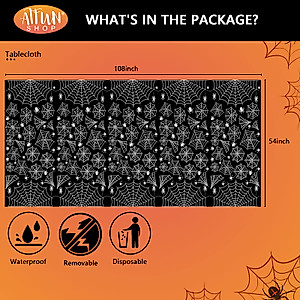 Halloween Tablecloth Plastic 4PACKS 54 X 108 Rectangular Black Spider Web Disposable Table Cover Waterproof Spillproof Table Cloth - Perfect for Halloween Decoration Halloween Dinner Halloween Party
