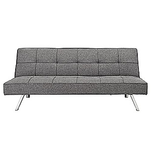 Penifun Convertible Folding Futon Sofa Bed Sleeper Couch for Living Room Linen Fabric Upholstered Loveseat-Metal Frame/Stainless Leg, Gray