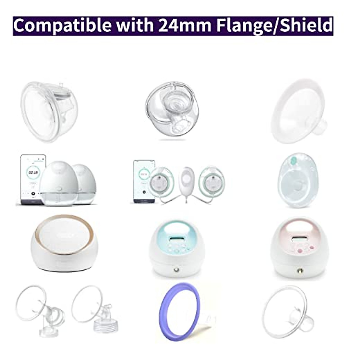 10PCS Flange Inserts 13/15/17/19/21mm,Compatible with Momcozy S12 Pro/M5/S9 Pro Hands-Free Breast Pump,Use for Medela/Spectra/Elvie/Willow/TSRETE/kmaier 24mm Shields/Flanges,Reduce 24mm to Other Size