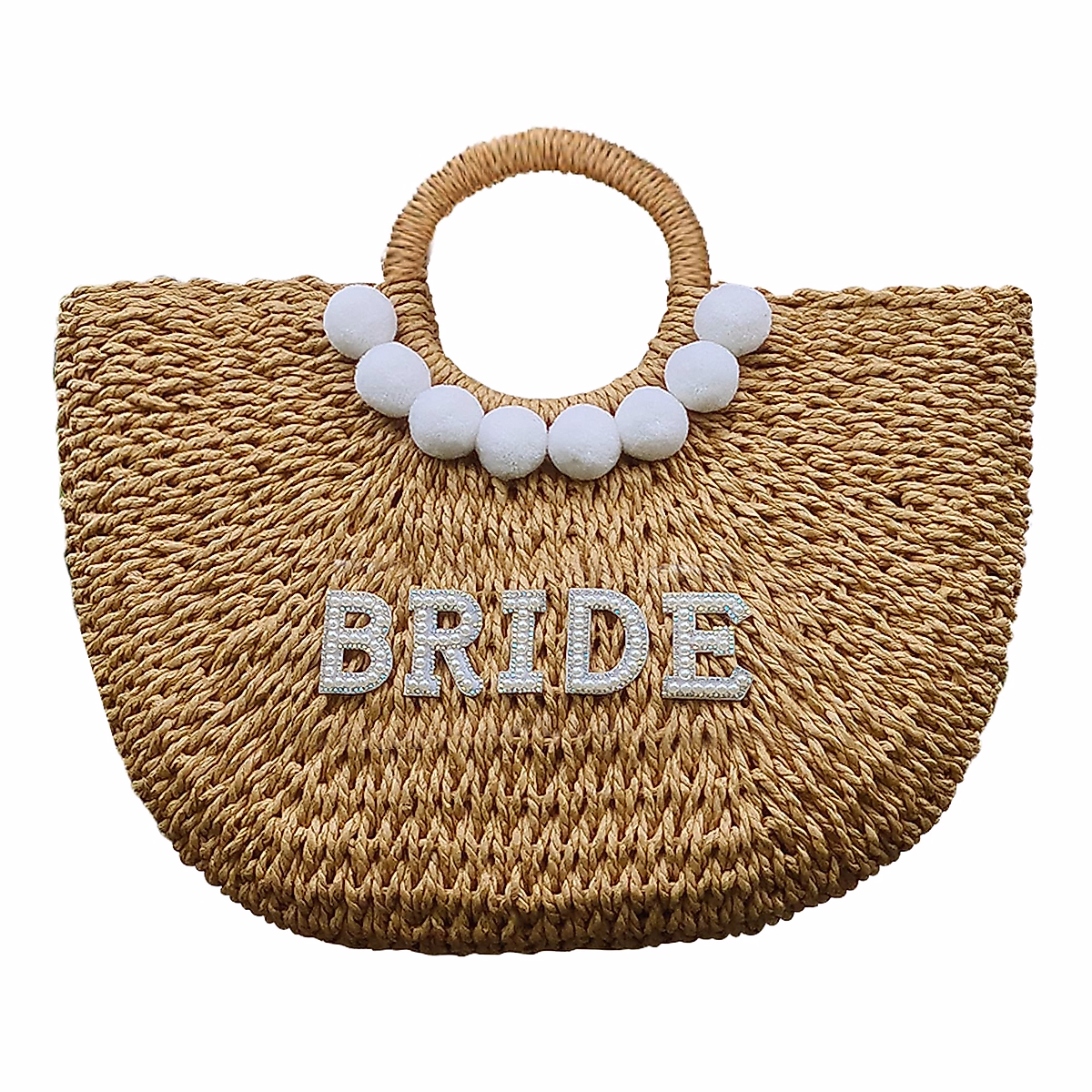 PureRejuva Bride Beach Bag- Handwoven Straw –Rhinestone & Pearl Letters – Bachelorette Beach Tote- Honeymoon Bag