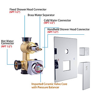 SR SUN RISE 12 Inches All Metal Square Shower System with Tub Spout, Tub Shower Faucet Set, High Pressure Rain Shower Head and Handheld Sprayer Combo Shower Fixtues, Valve Included, Polished Chrome