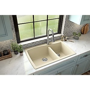 Karran QT-721 Drop-In Quartz Composite 34 in. 1-Hole 60/40 Double Bowl Kitchen Sink in Bisque
