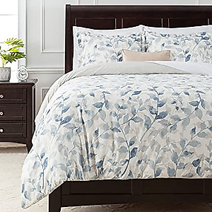 Chanasya Layered Leaf Duvet Cover Set - Duvet Cover (104” x 90”) & 2 Pillow Shams (20” x 36”) - 3-Piece Set, King Size, Blue Taupe