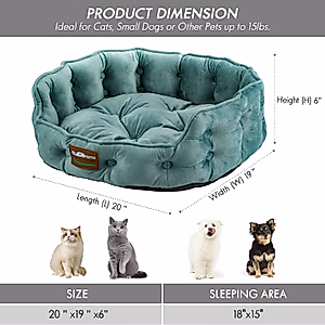 ClevaHome Cat Dog Bed for Small Pets up to 15lbs - Round Cat Beds for Indoor Cats, Machine Washable Comfortable Pet Bed for Puppy and Kitten with Non-Slip Bottom (Washed Green)