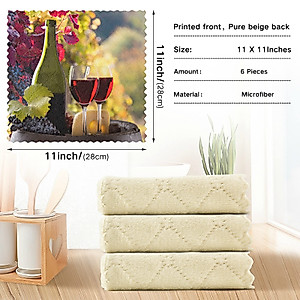 BOENLE Dish Towels Set of 6, Wine Glass Vine of Grapes Kitchen Drying Dishes Dishcloths Cotton Hanging Absorbent Rags Funny Decorative